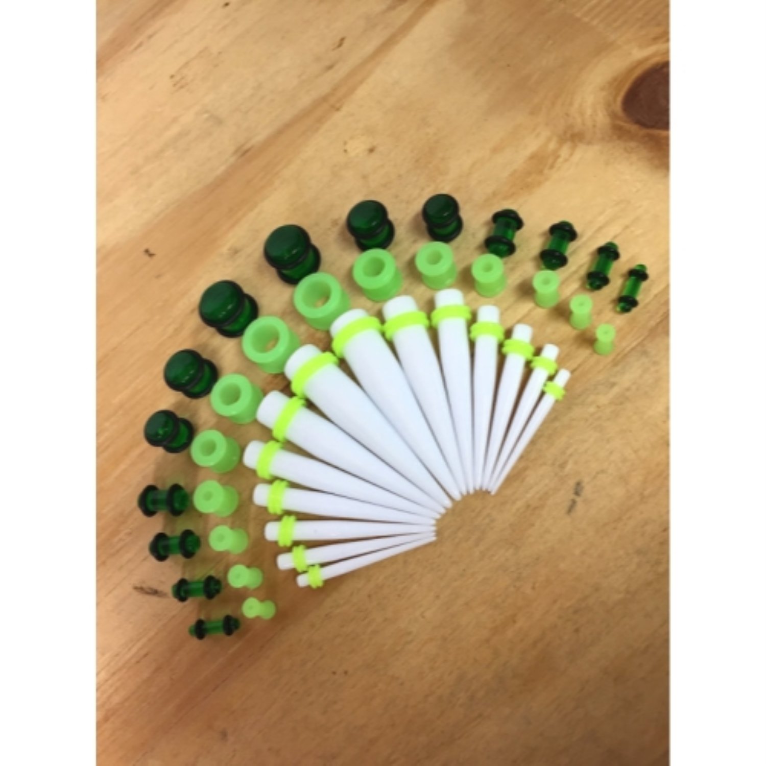 BodyJ4You 42PC Gauges Kit Ear Stretching 8G-12mm Tapers Plugs Green Silicone White Acrylic Set