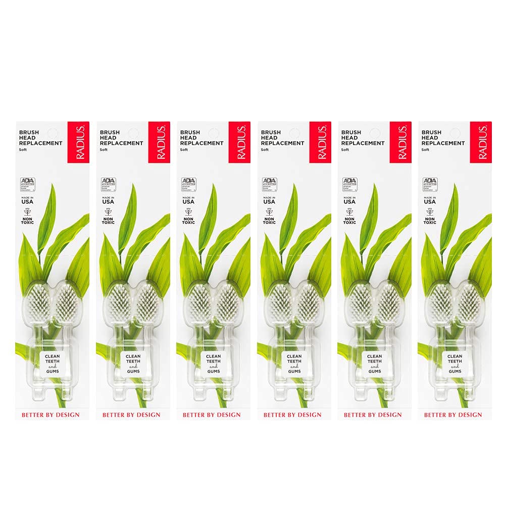Radius Toothbrush Replacement Brush Heads 2-Count Improve Gum Health & Reduce Gum Issues - Soft - Pack of 6