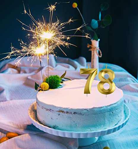 Gold 78th & 87th Birthday Candles,Gold Number 78 87 Cake Topper for Birthday Decorations Party Decoration