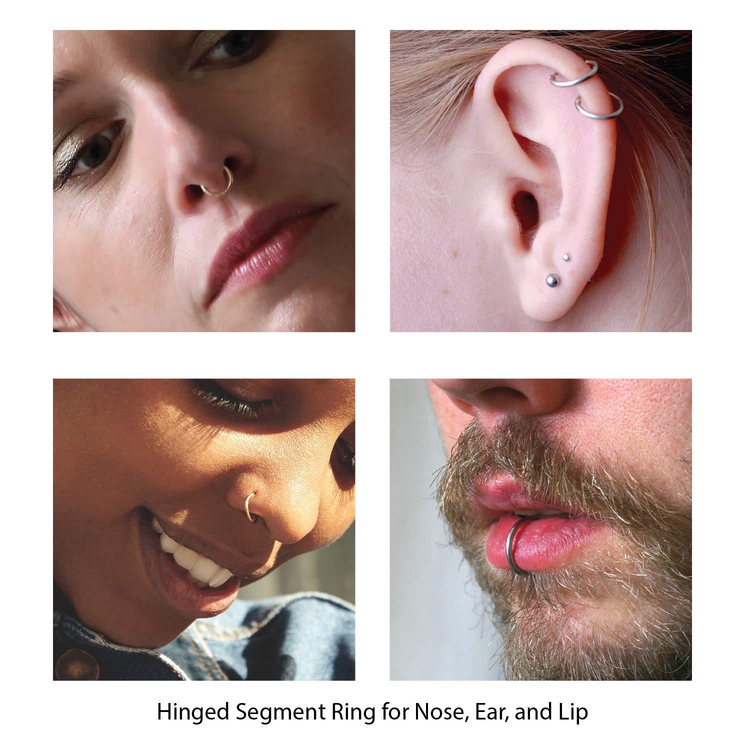 BodyJ4You Piercing Ring Hinged Segment Clicker 14G Hoop Earrings 16mm Surgical Steel Ear Lobe Nipple Genital