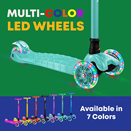 Kids Scooter – Children and Toddler 3 Wheel Kick Scooter – LED Wheel Lights Illuminate When Rolling– Adjustable Handlebar – Indoor and Outdoor Teal - Lifemaster