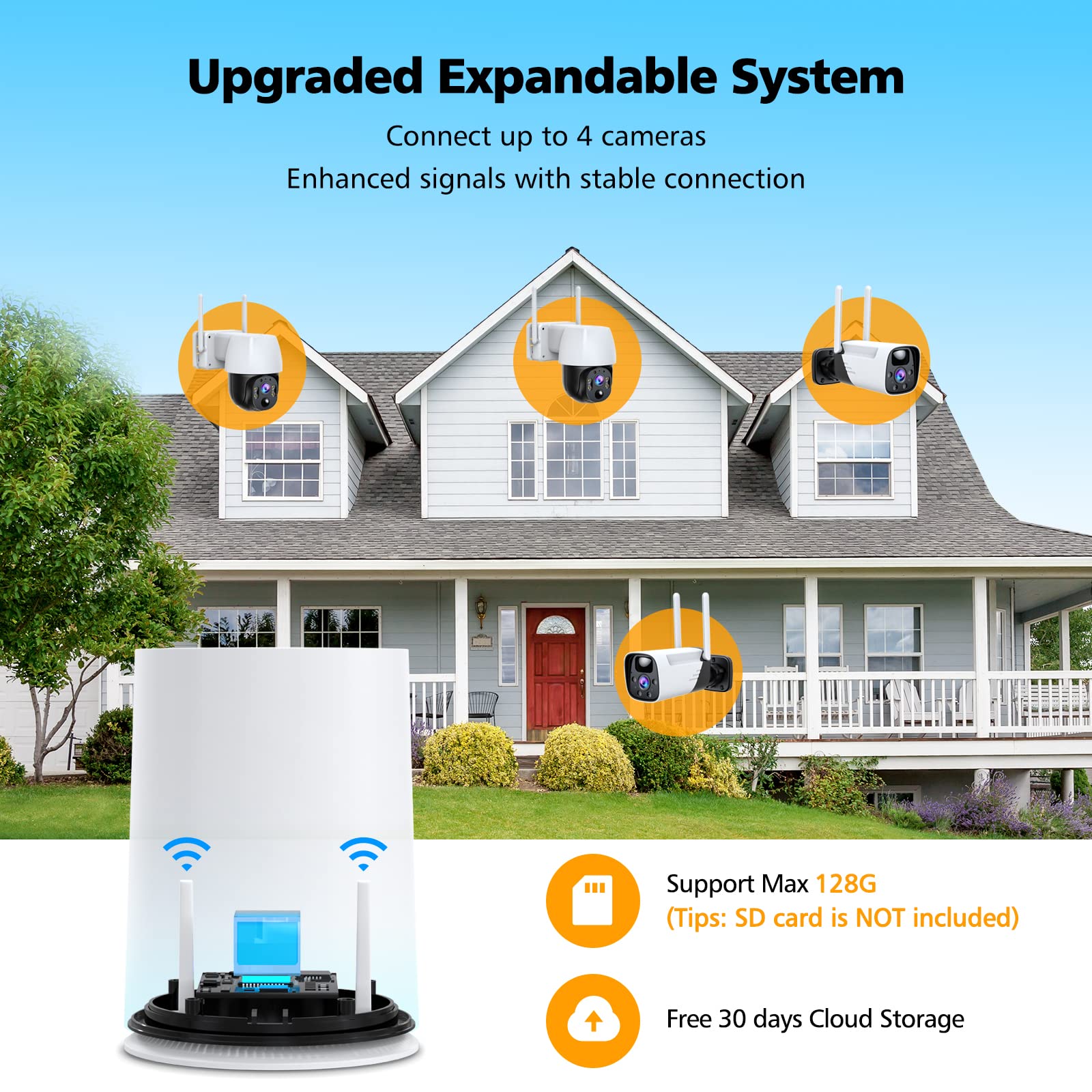CAMCAMP 4MP Battery Powered Wireless Security Camera System Outdoor 100% Wire-Free, 2-Way Audio, Color Night Vision, PIR Motion Detection, IP66 Waterproof, SD/Cloud Storage, No Monthly Fee, 4-Cam Kits