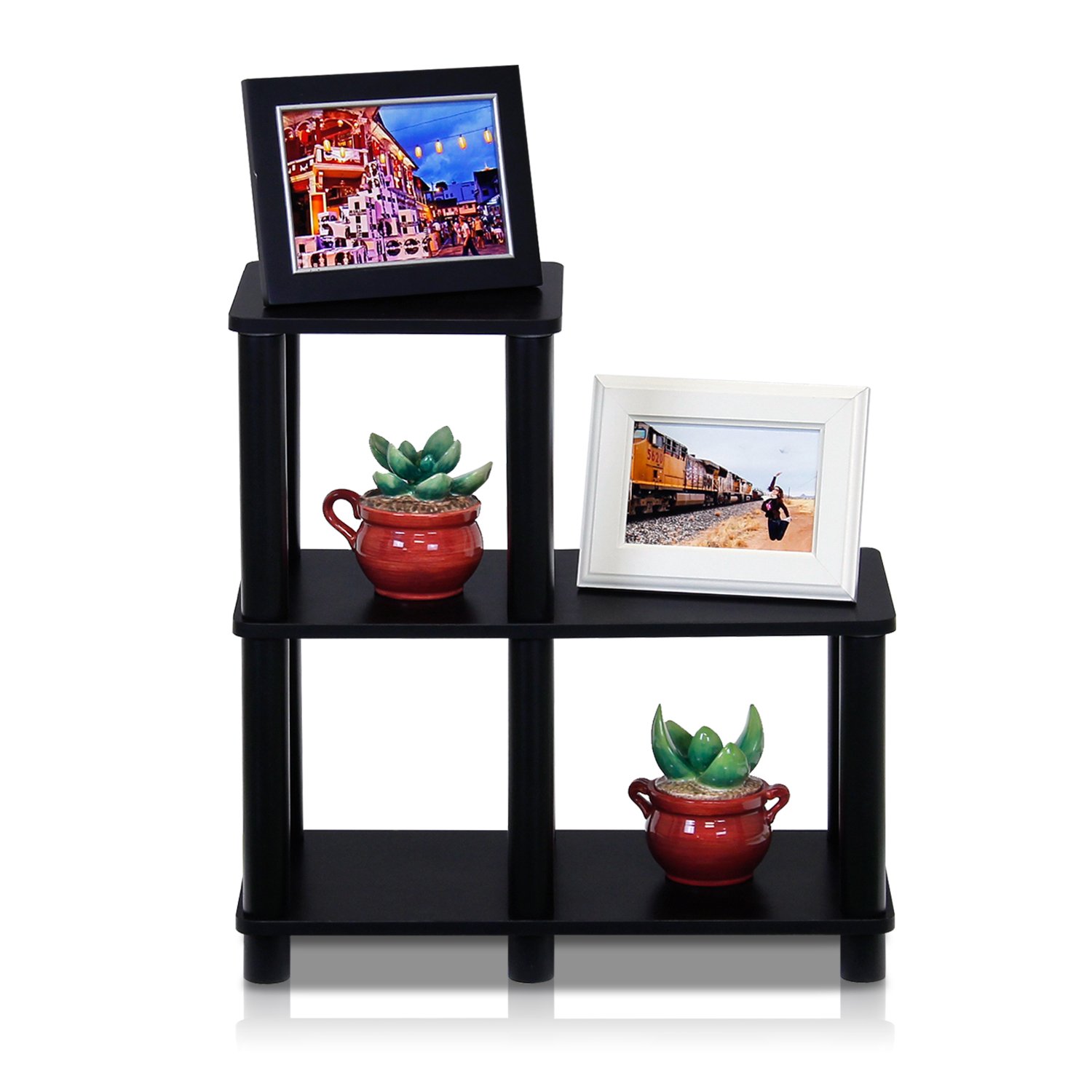 Furinno Turn-N-Tube Space Saving, Corner Desk, Espresso/Black & Turn-N-Tube Accent Decorative Shelf, Espresso/Black