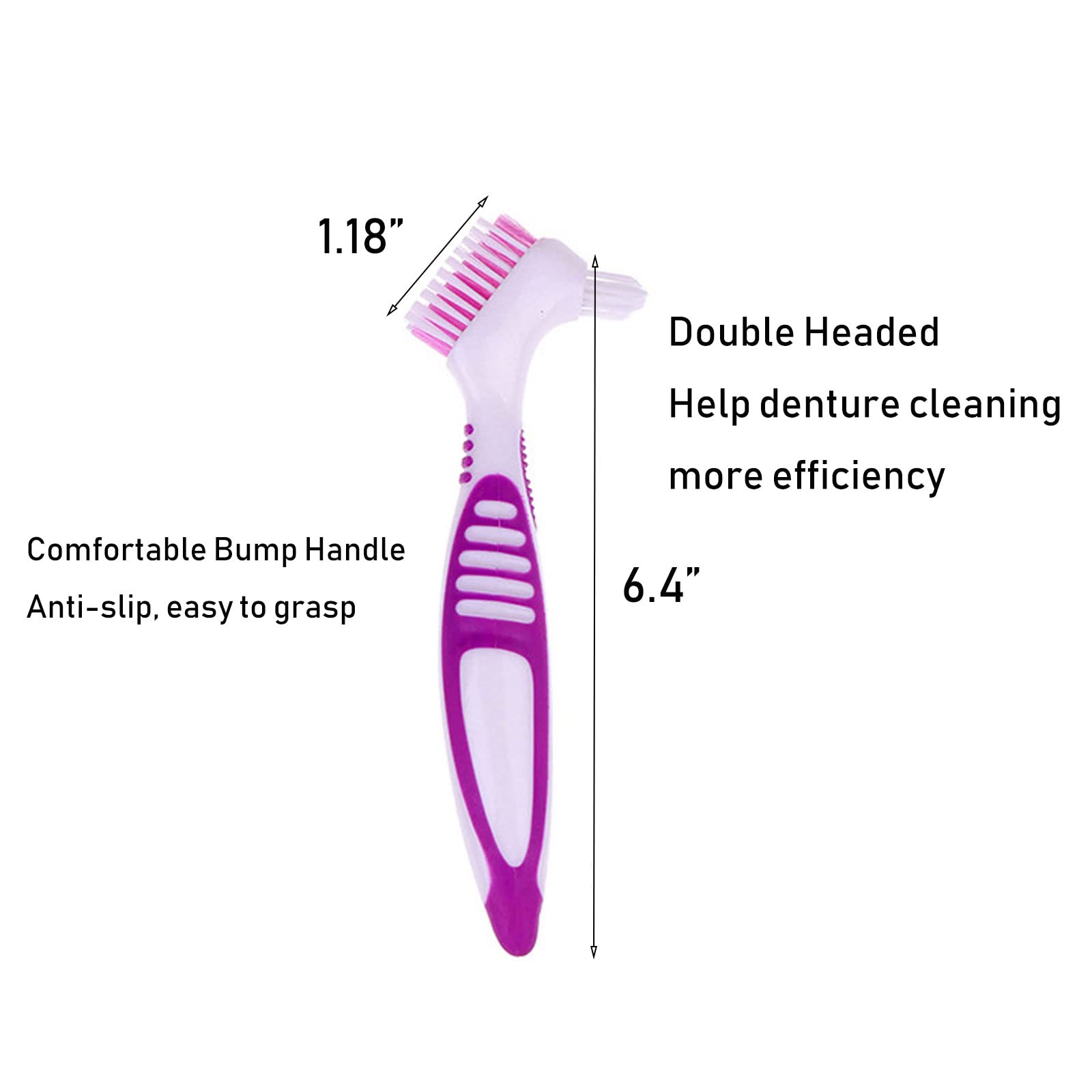 EvaGO 3 Pcs Denture Cleaning Brush with Multi-Layered Bristles and Ergonomic Rubber Handle Portable Denture Brush Double Sided Brush for False Teeth Cleaning (Blue, Purple, Orange)