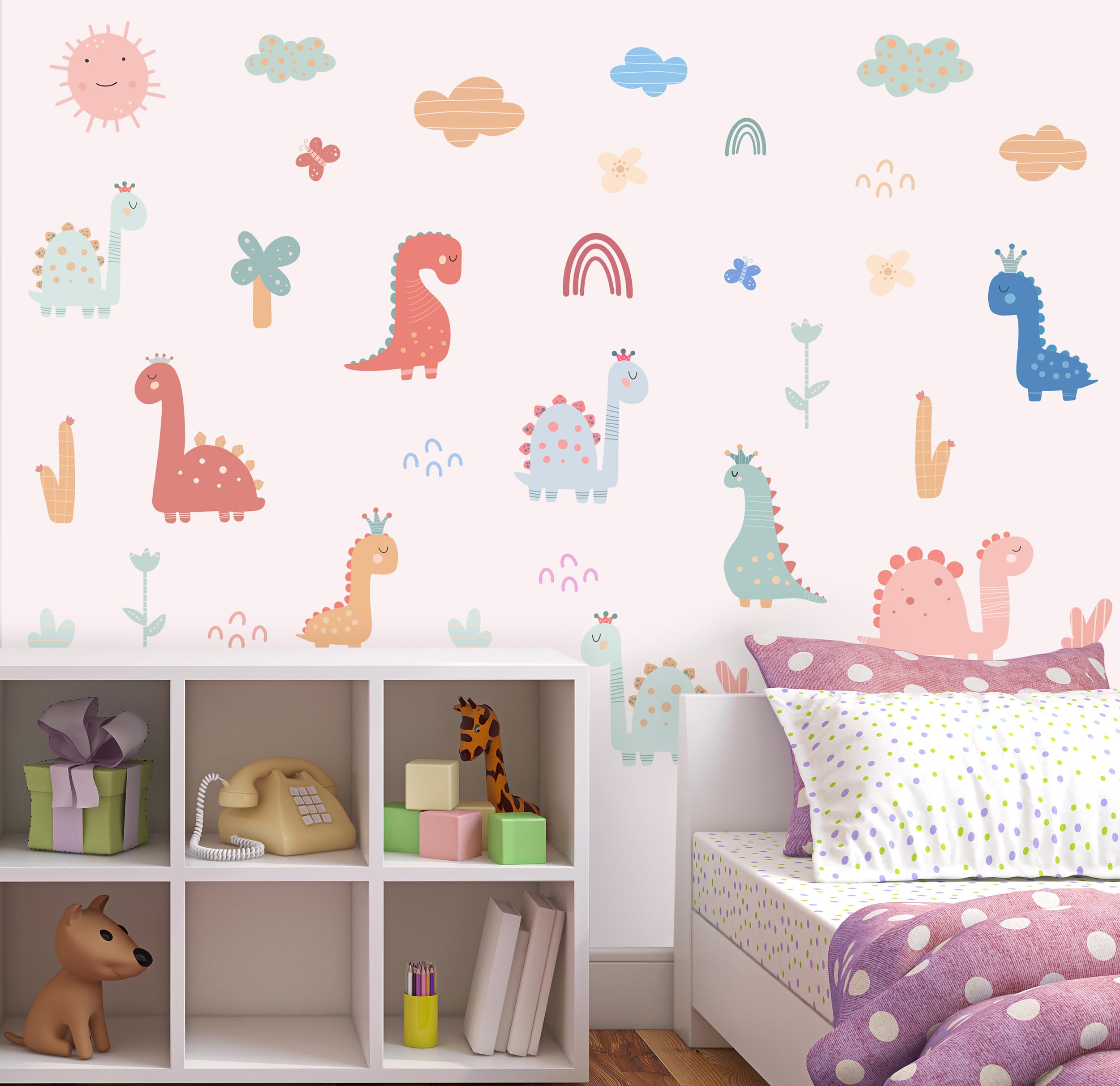 COCODECO Dinosaur Wall Stickers for Kids Jurassic Journey Wall Decals Nursery Peel and Stick Removable