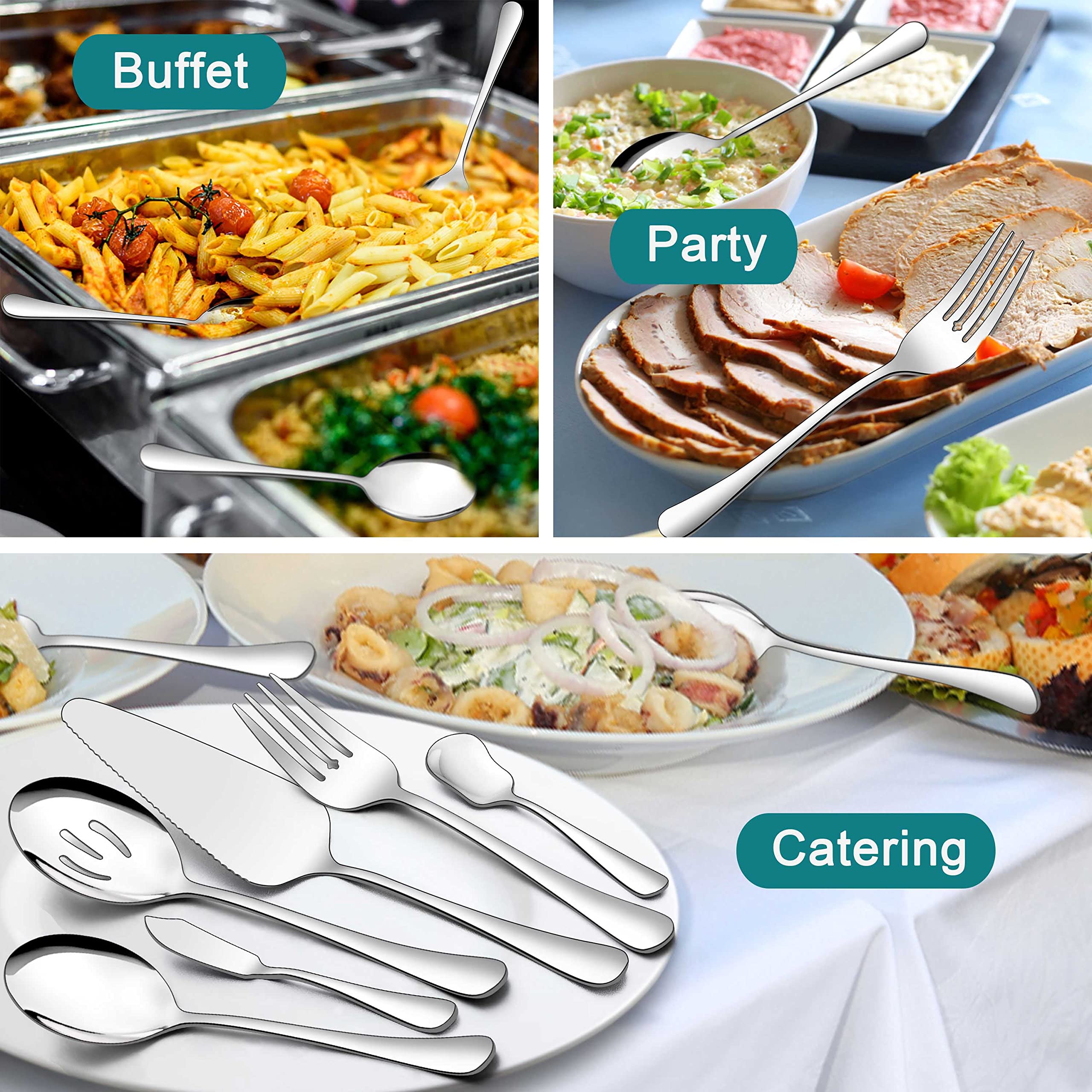 Homikit 6 Pieces Serving Utensils, Stainless Steel Serving Hostess Set, Metal Serving Silverware with Serving Spoons Fork, Pie Server, Butter Knife, Ice Cream Spoon, Mirror Polished, Dishwasher Safe