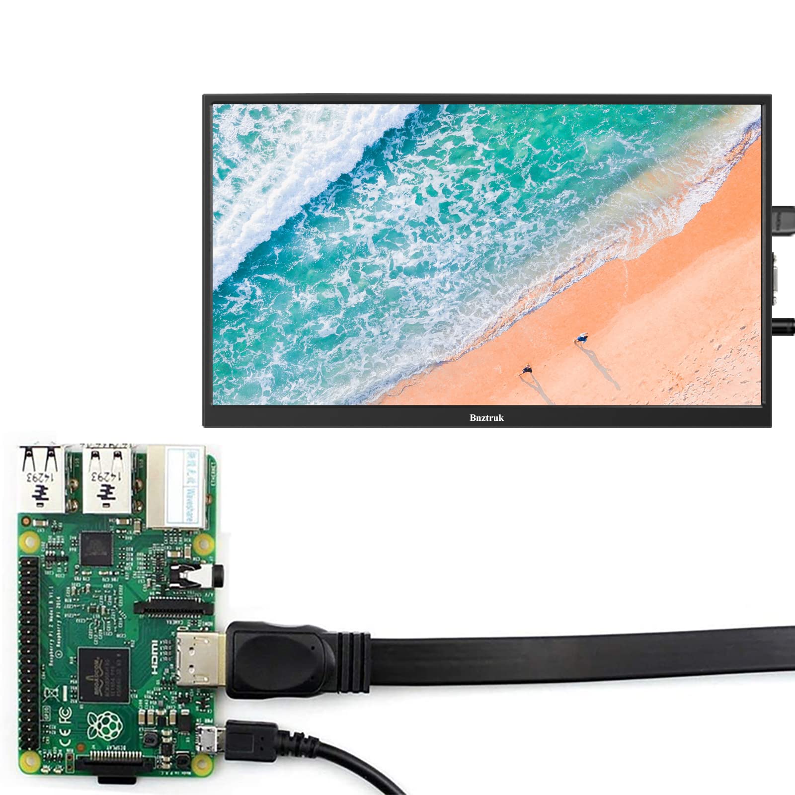 Bnztruk 14 Inch Portable Monitor 1920x1080 Full HD IPS Screen Display with HDMI & VGA Port for Raspberry Pi, Laptop, PC, MacBook, Xbox, PS3,PS4,60HZ,5ms, PC 16:9 External Display