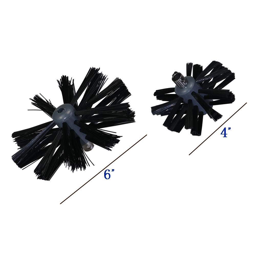 qidobip Dryer Vent Duct Cleaner Kit Chimney Cleaning Brush 6 inch 4 inch 2-in-1 Drier Lint Sweeping Tool 24β Flexible Rods Drill Attachment