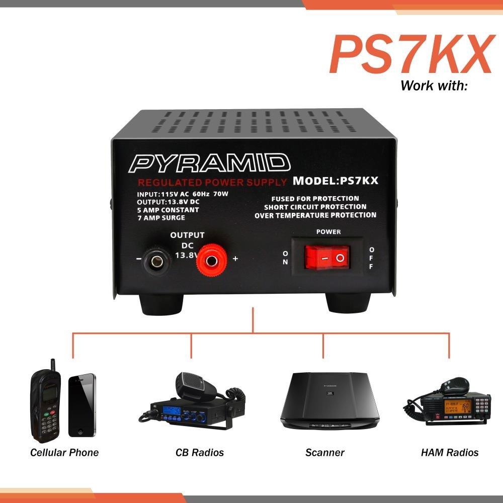 Pyramid Universal Compact Bench Power Supply - 5 Amp Linear Regulated Home Lab Benchtop AC-to-DC 12V Converter w/ 13.8 Volt DC 115V AC 70 Watt Power Input, Screw Type Terminals, Cooling Fan - PS7KX