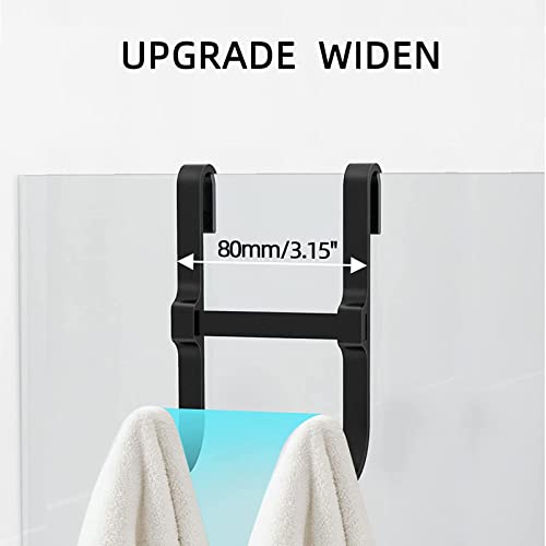 FWYH Glass Shower Door Hooks (2 Pack), Towel Hooks for Bathroom Frameless Glass Shower Door, Over Door Hooks Bathroom Drilling-Free Hanger for Hanging Towel, Robe, Loofah, Squeegee, Matte Black