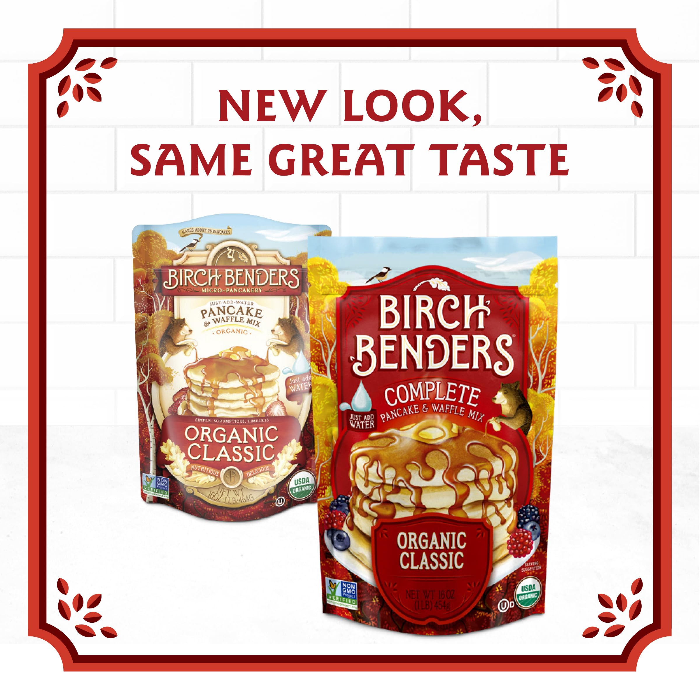 Birch Benders Organic Classic Pancake and Waffle Mix, 16 oz (Pack of 2) with By The Cup Swivel Spoons