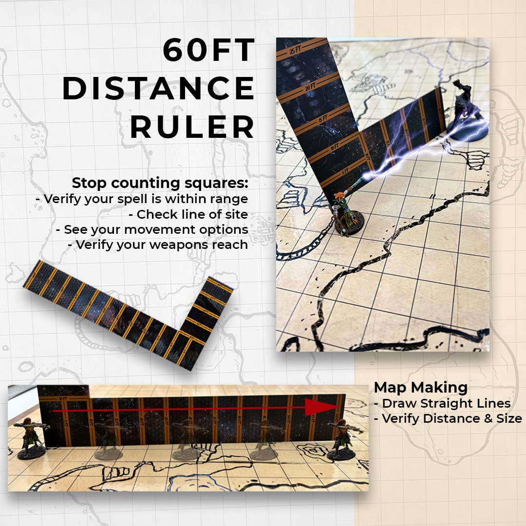 Parchment of Planning - 24x24 Square & Hex Dry Erase Battle Mat Game Board - 60FT Distance Ruler and Monster Tokens