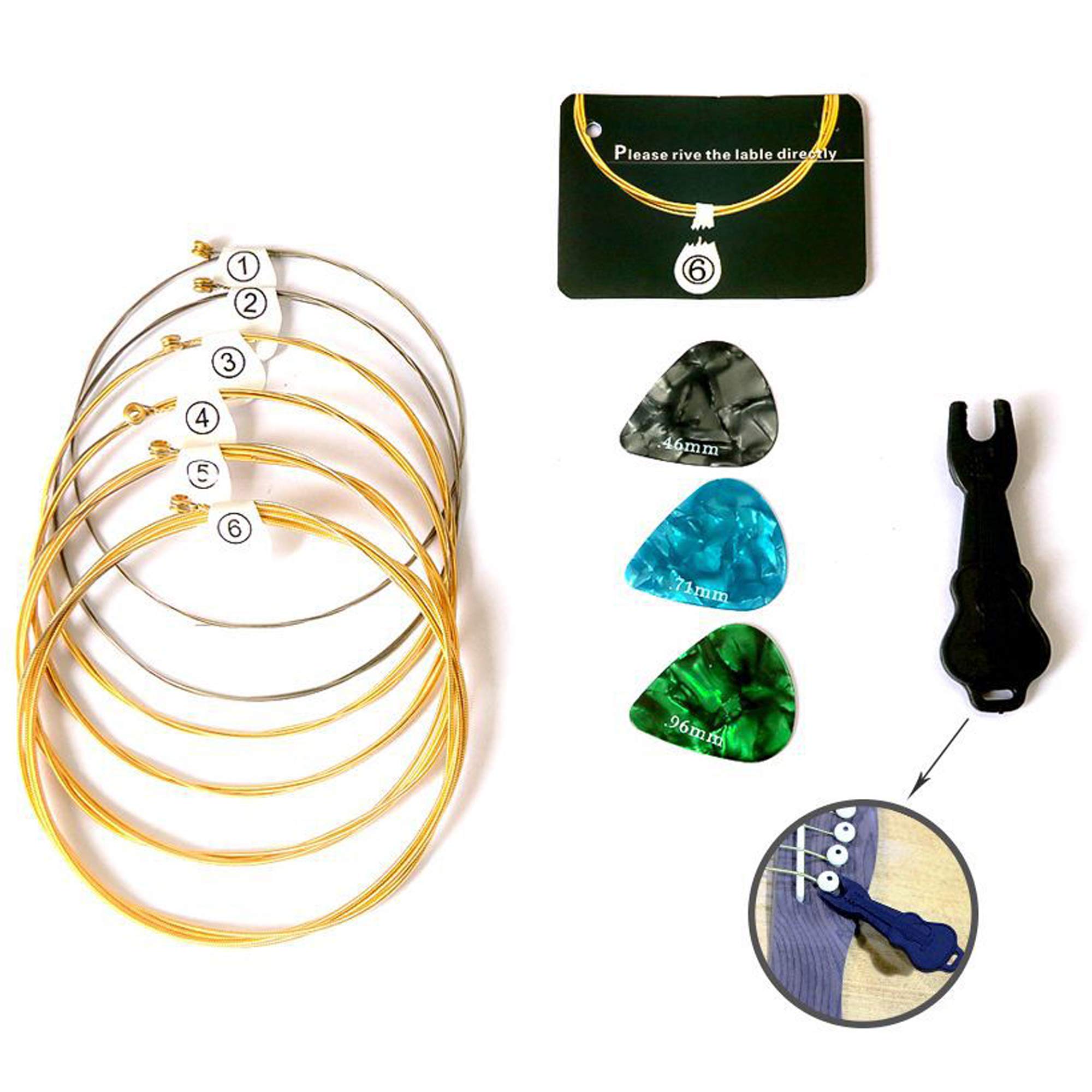bestwishes Acoustic Guitar Strings, Brass Guitar Strings.011-.052 Guitar Strings Acoustic 6 String Set, 3 Guitar Picks And 1 String Changing Tool, GBA-011