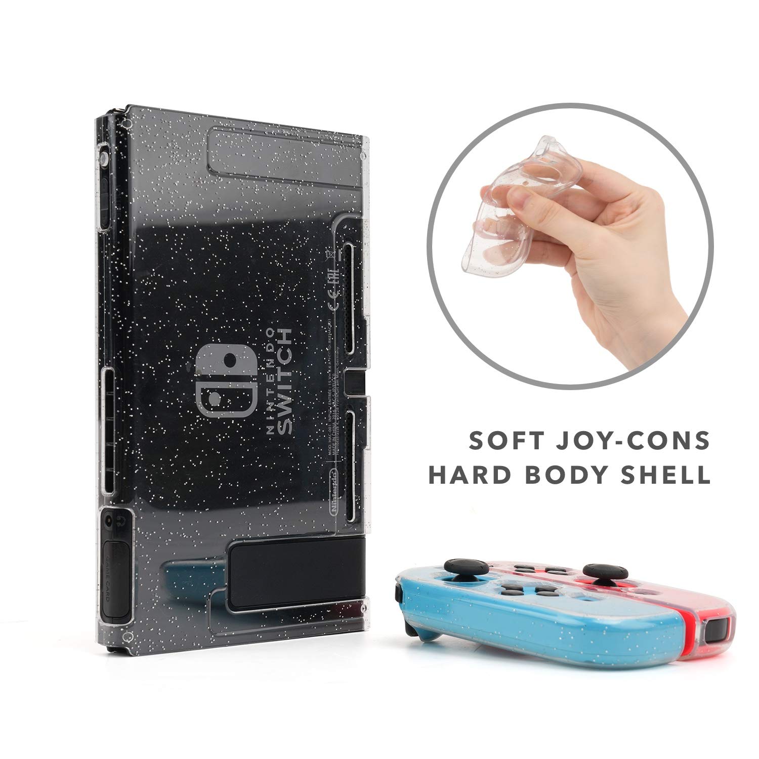 BelugaDesign Glitter Clear Switch Case | Shell Compatible with Nintendo Switch Standard | Dockable Crystal Protective Cover (White Clear)