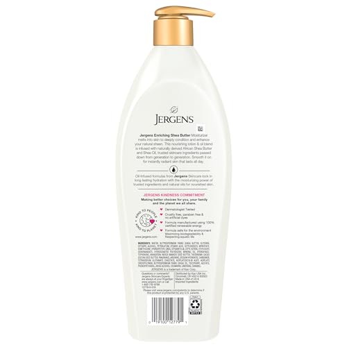 Jergens Shea Butter Hand and Body Lotion, Deep Conditioning Moisturizer, 3X More Radiant Skin, with Pure Shea Butter, Dermatologist Tested, 26.5 Oz