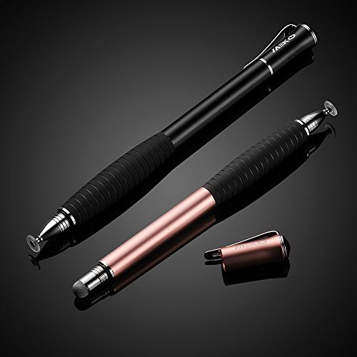 MEKO (2nd Generation) [2 in 1 Precision Series] Disc Stylus Pen for iPhone, iPad Pro/Mini/Air, Samsung Galaxy and All Touch Screen Devices Bundle with 6 Replacement Tips,Pack of 2(Black/Rose Gold)