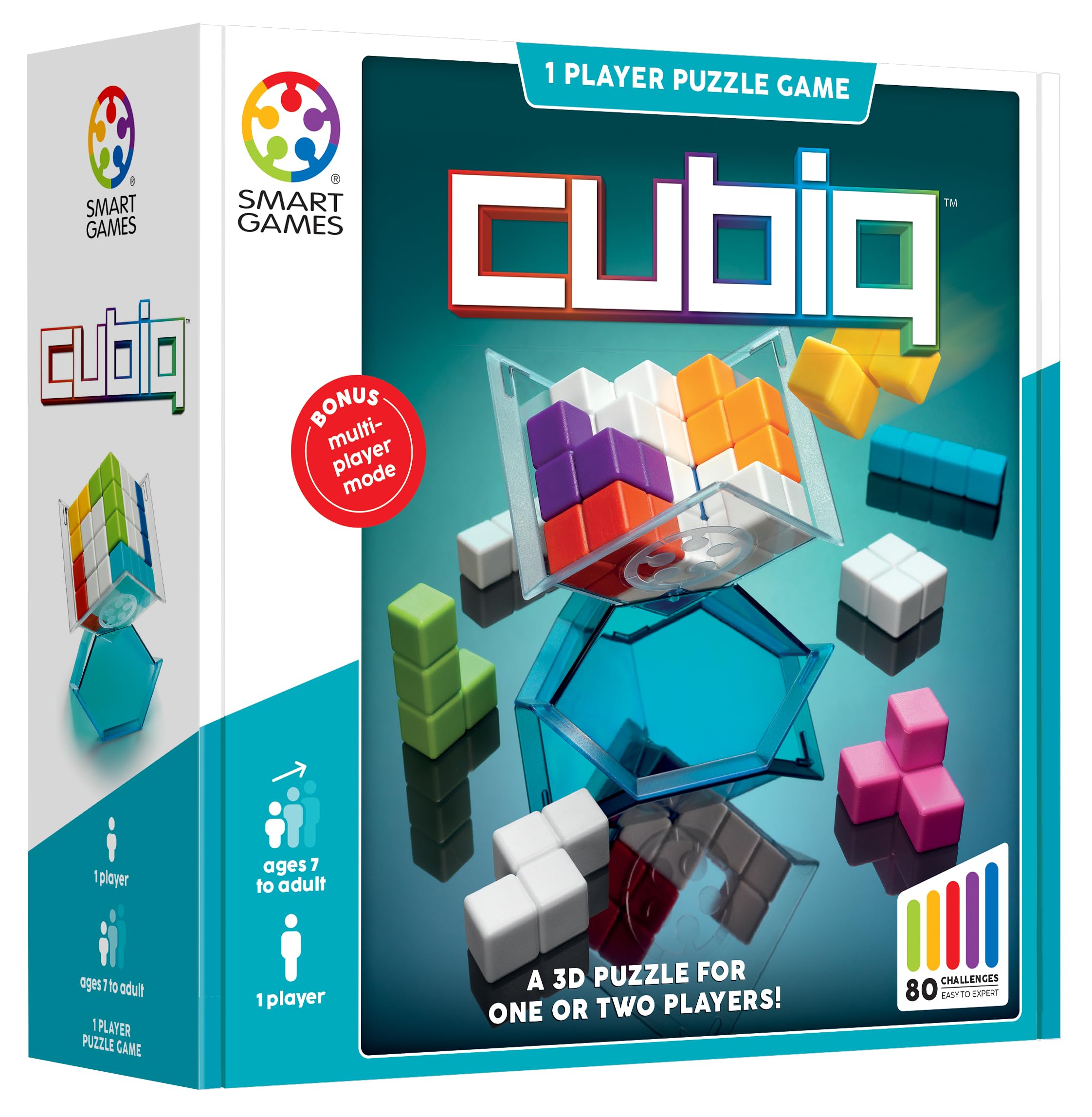 SmartGames Cubiq 3D Cube Building Game for 1 or 2 Players Ages 7 - Adult