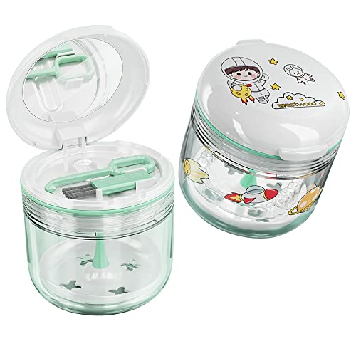 DIY pattern Denture Cup, Definitely No-Leak Denture Bath Box, Denture Case with Strainer & Mirror,Completely Clean Care for Retainer case, With braces removal tool(white)…