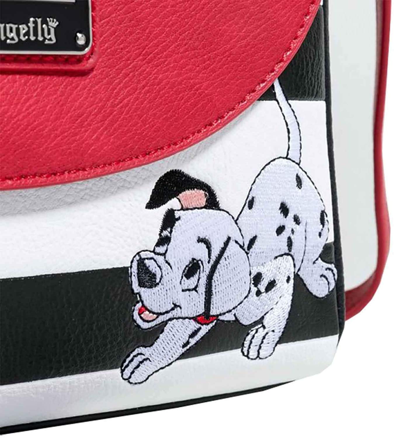 Loungefly x Disney 101 Dalmatians Striped Faux Leather Crossbody Bag (One Size, Black, White, Red)