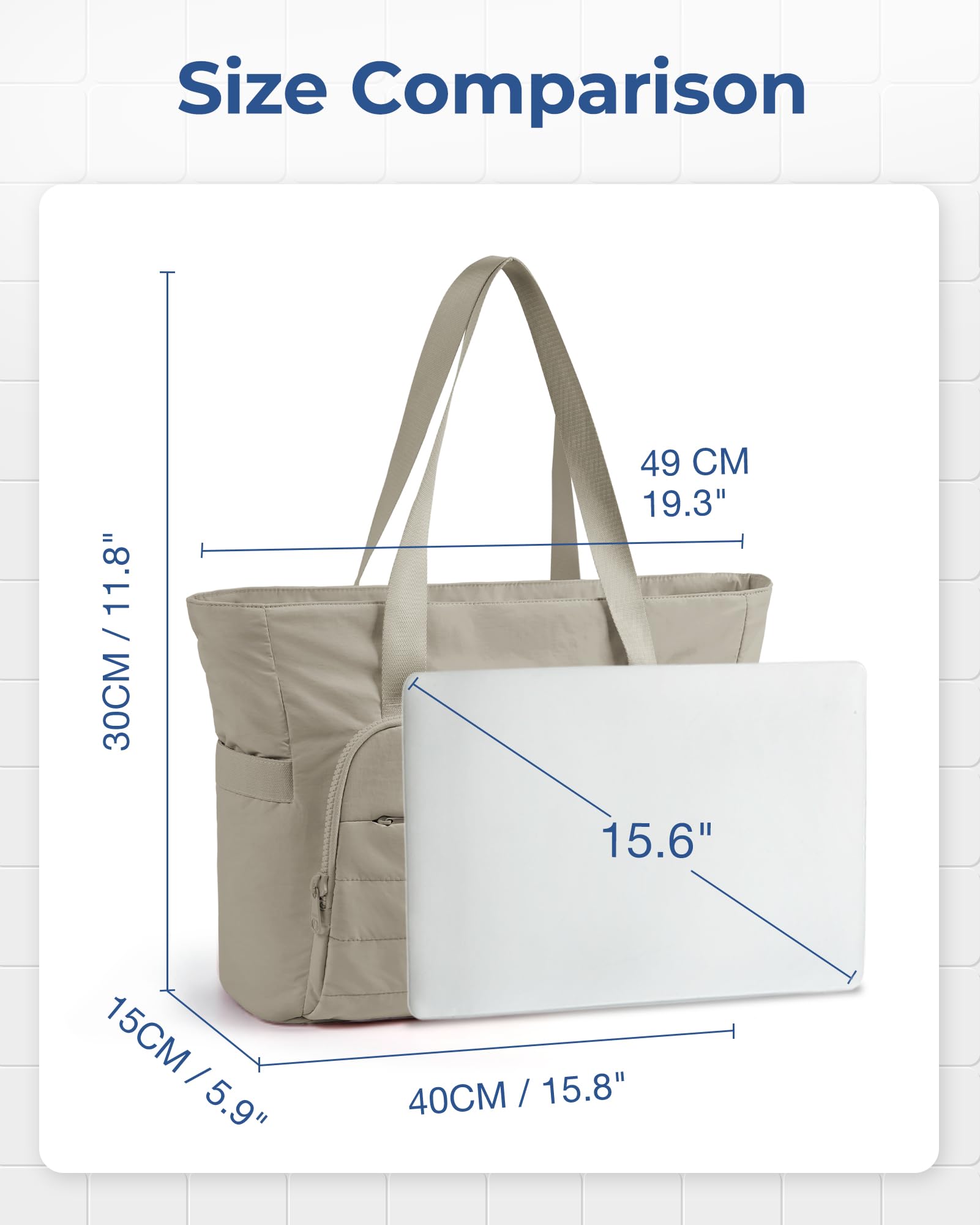 BAGSMART Tote Bag for Women, Lightweight Large Tote Bag with Compartments and Yoga Mat Strap, Quilted Shoulder Bag Handbag for Travel, Work, Gym, Camel