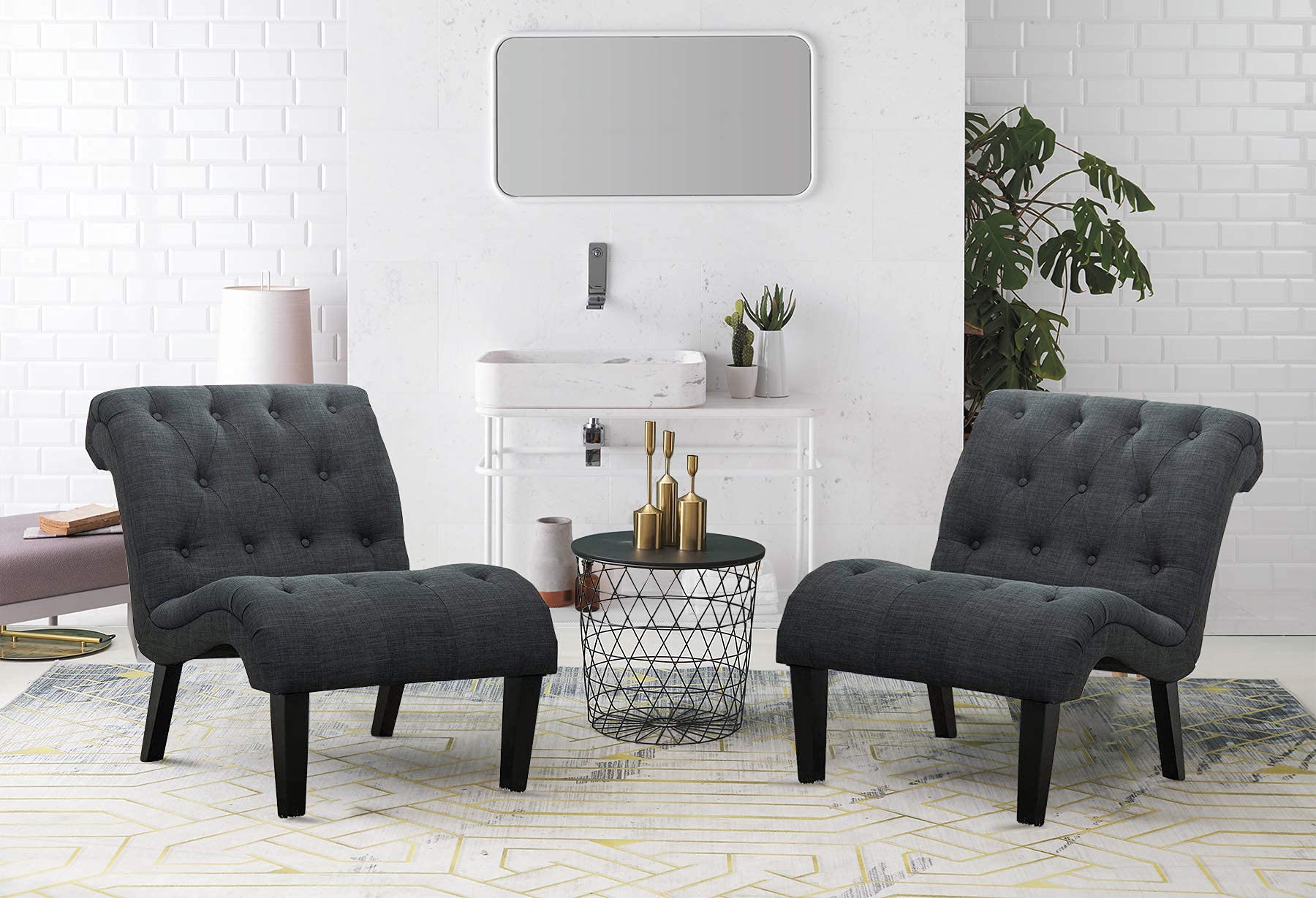 HAOBO Home Accent Chair Button Tufted Slipper Chair Armless Side Chair for Living Room Dining Room Bedroom Funiture