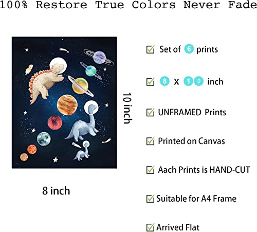 URROA Set of 6 Space Dinosaur Astronauts Printable Wall Art, Digital Download, Space Nursery Decor, Outer Space Prints, Dinos Boy Bedroom Decor