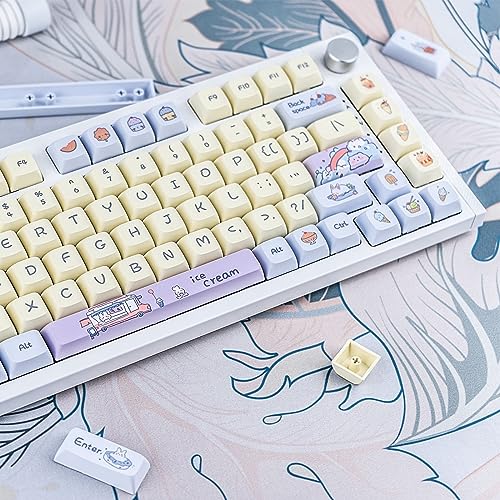 JOLINTAL 133 Keys Kawaii Keycaps Sets, PBT XDA Profile Keycaps, Dye-Sub Low Profile Keycaps 65 Percent Keycaps, Cute Cream PBT Keycaps Cherry MX Switch Keycaps for Mechanical Gaming Keyboard