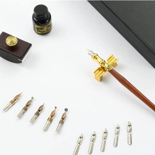 NC Calligraphy Dip Pen Set, Retro European Style Wooden Ink Pen Business Gift, 10 Nibs, 15ml Ink, Pen Holder, Packing Box