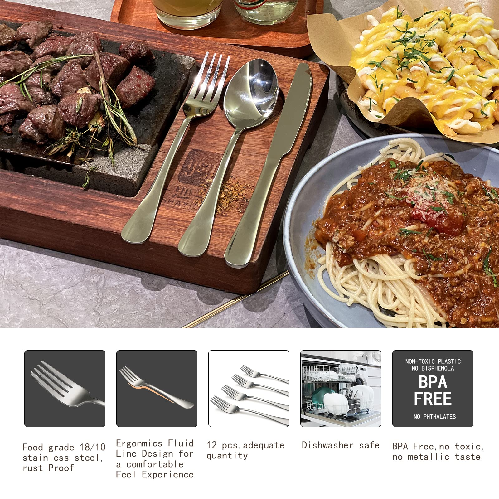 LOUVI Stainless Steel 12-Pack Table Dinner Forks Set, Top Food Grade Stainless Steel Silverware Forks,Mirror Finish & Dishwasher Safe,Use for Home,Kitchen or Restaurant,(Silver 8 Inches)