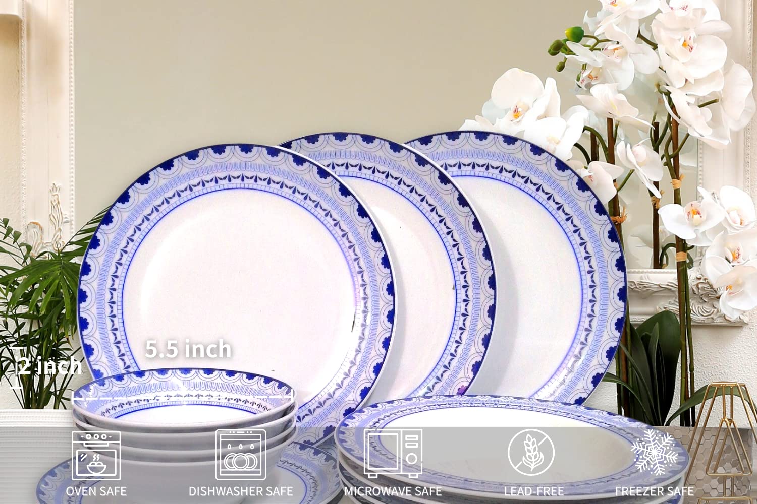 Braque Ceramic Bowls For Kitchen, 13oz- Set of 6 Porcelain Bowl- For Cereal, Salad, Pasta, Soup, Dessert, Serving-Dishwasher, Microwave & Oven Safe, Chip Resistant-For Breakfast, Lunch & Dinner-Orchid