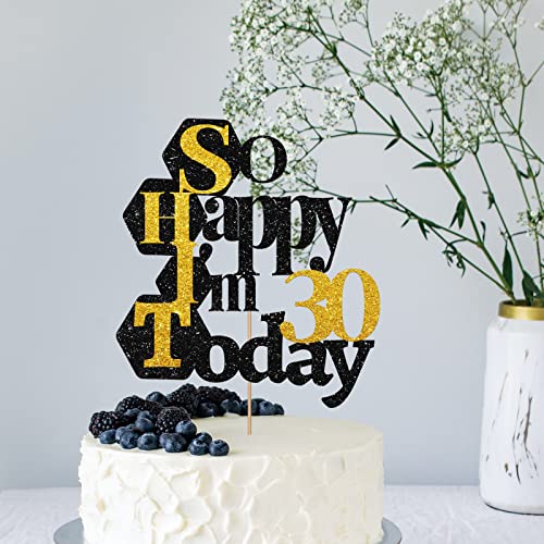 Gold So Happy I'm 30 Today Cake Topper for Birthday Party Decor, Glitter Happy 30th Bithday/Cheers to 40 Years Old Themed Birthday Party Decorations