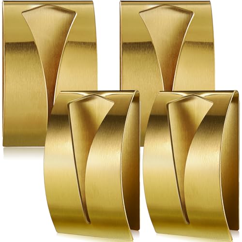 Boao 4 Pcs Self Adhesive Towel Hook Holder Grabber Stainless Steel Kitchen Dish Towel Hook Wall Mount Non Drilling Towel Hangers Rack Hand Towel Hook Tea Towel Holders for Bathroom (Gold)