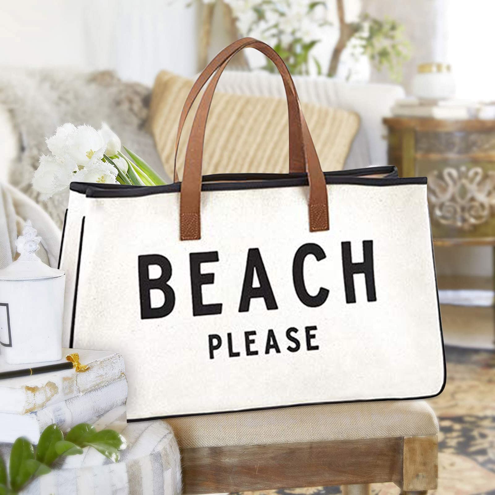 SobeiKre Fashion Summer Women's Bag Canvas Beach All-match Shoulder Bag HandBag (White1)