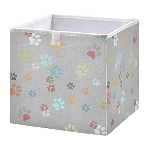 Kigai Multicolor Dog Paw Print Cube Storage Bin 11x11x11 in, Large Organizer Collapsible Storage Basket for Shelves, Closet, Storage Room