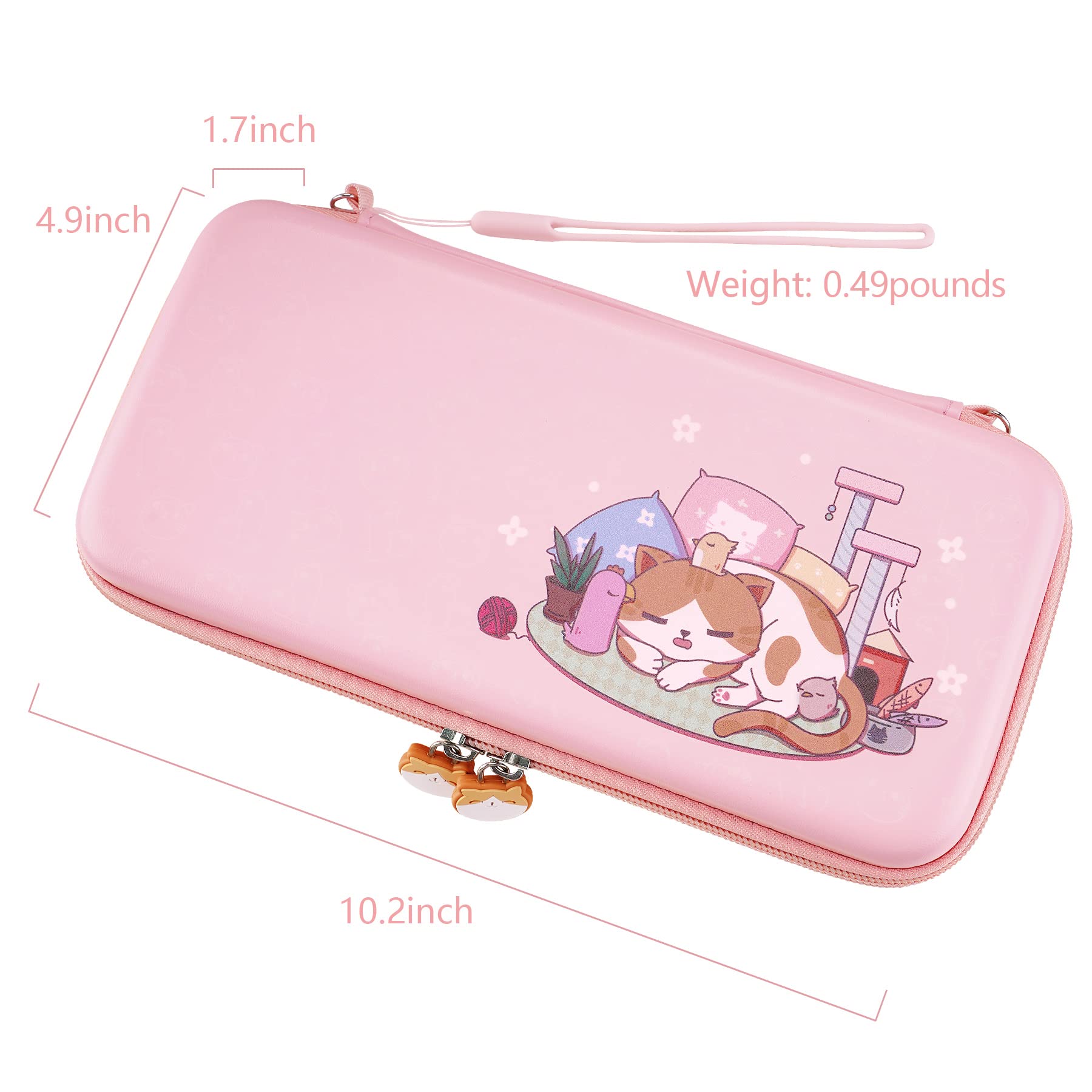 PlayVital Pink Cute Carrying Case for Nintendo Switch & OLED, Thumb Grip Caps & Kitten & Chicken Slim Travel Case for Switch Portable Hardshell Girl Storage Game Accessories
