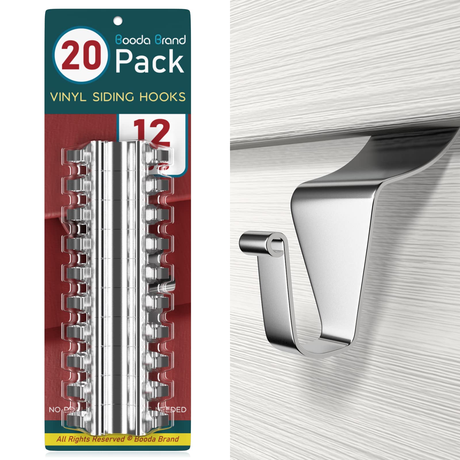 Vinyl Siding Hooks (20 Pack), Heavy-duty Stainless Steel Siding Hooks Vinyl Siding Hangers, Low Profile & No Holes Needed Siding Clips for Hanging Wreaths, Welcome Signs, String Lights Outdoor
