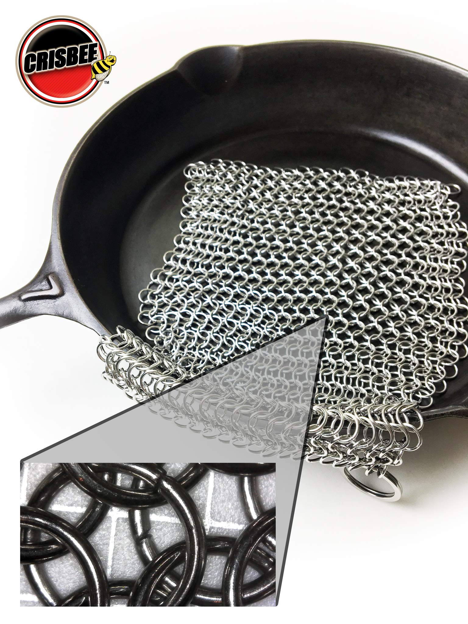 Chain Mail Scrubber by Crisbee - 316 Stainless Steel - Rust Resistant - Perfect for Cast Iron and Carbon Steel Cookware by Crisbee