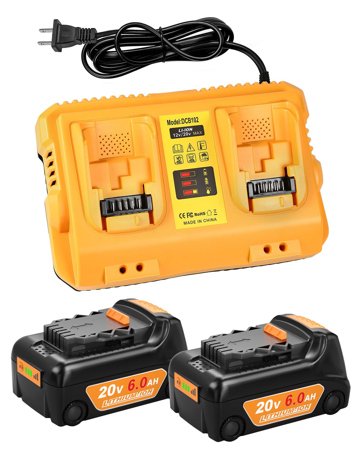 DCB102 Battery Charger Replacement for Dewalt Battery Charger Compatible with Dewalt 12V 20V Max Lithium Battery (Include 2Pack Battery)