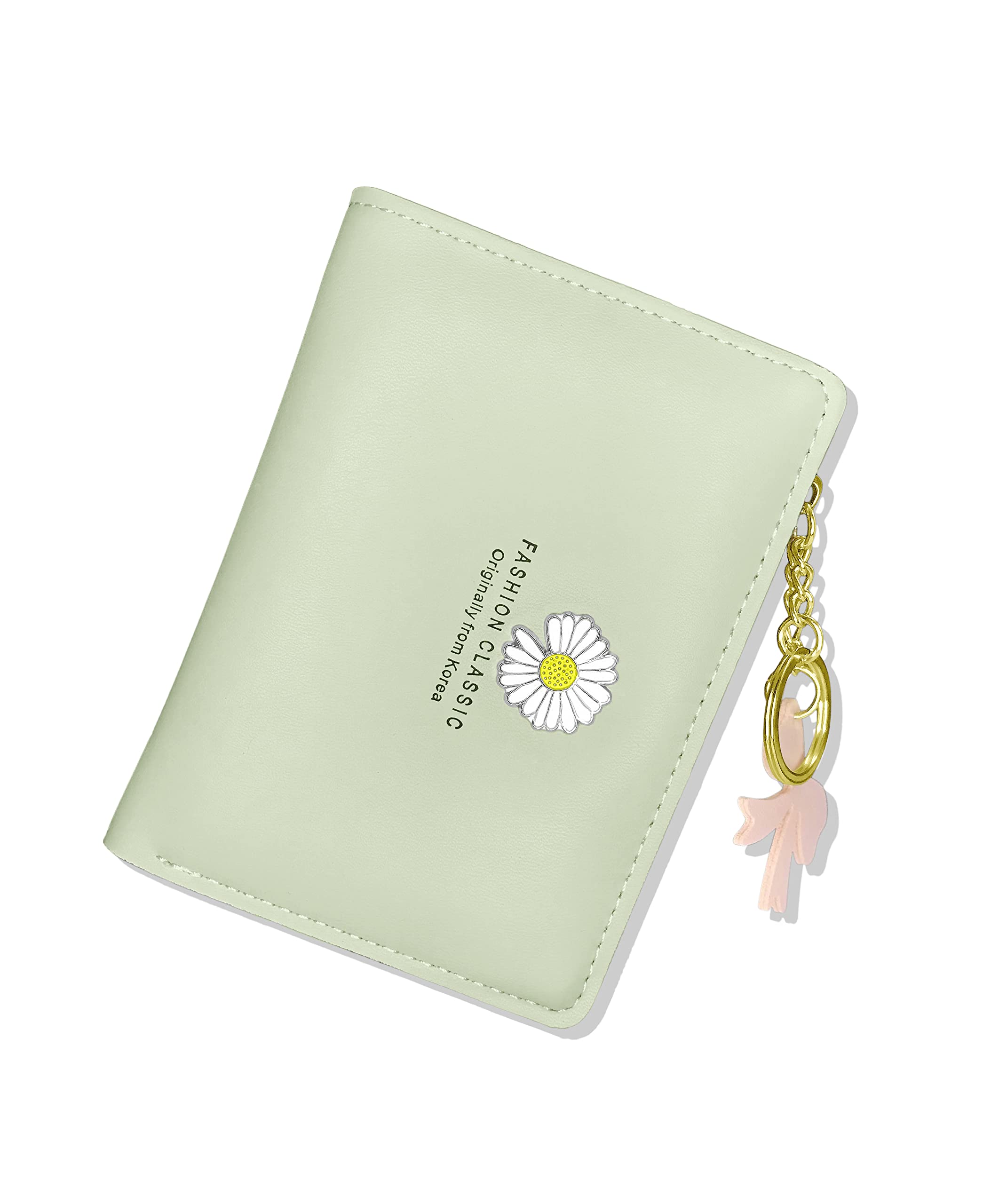 Women's wallet, female short Korean version of fashion chrysanthemum coin purse, soft thin wallet., Light green