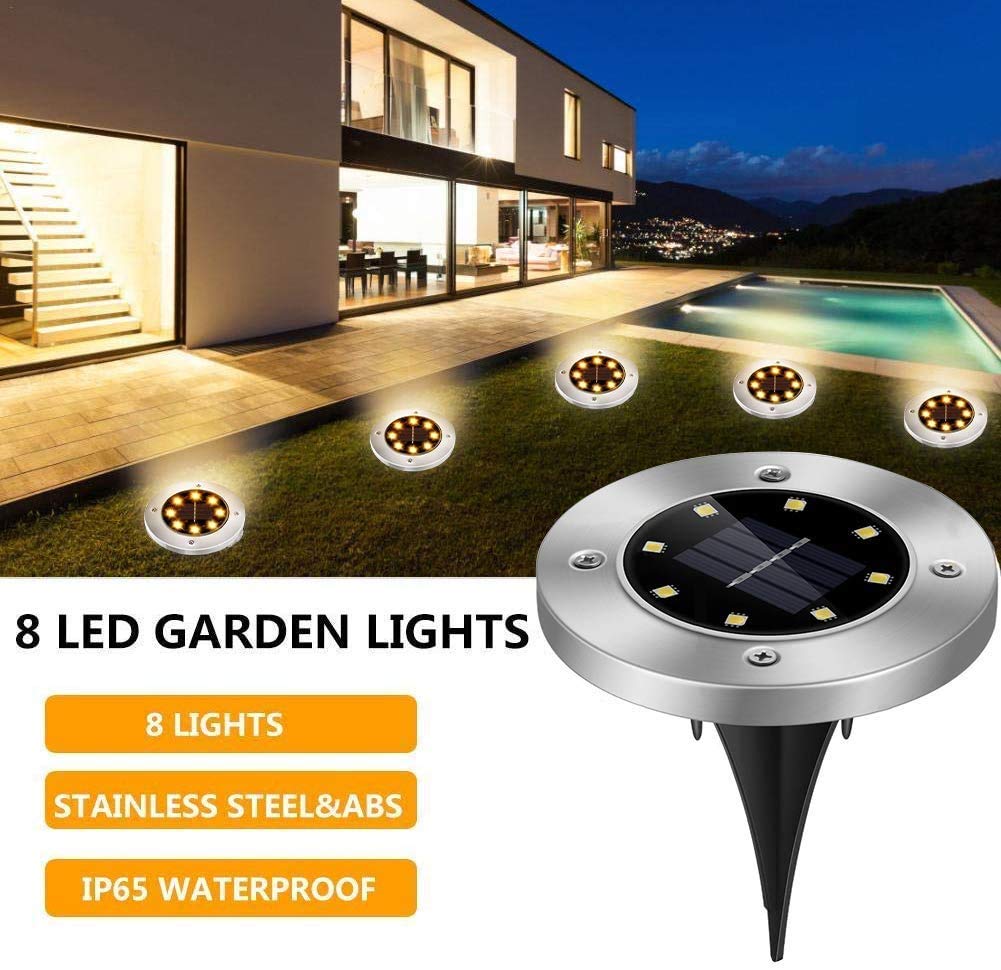 Solar Ground Lights, Timepoch 4 Pack Solar Lights Outdoor 8 LED Solar Garden Lamp Waterproof In-Ground Outdoor Landscape Lighting for Patio Pathway Lawn Yard Deck Walkway (Warm White)