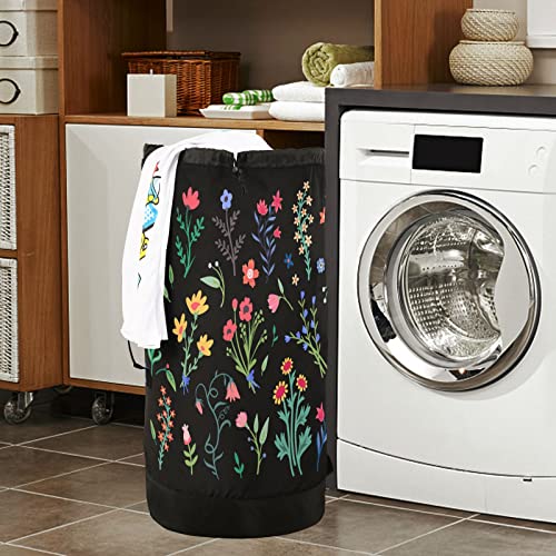 Kigai Wildflowers Travel Laundry Bag Waterproof Durable Large Laundry Backpack with Handles and Drawstring Closure Machine Washable Dirty Clothes Organizer Storage Bag Laundry Hamper