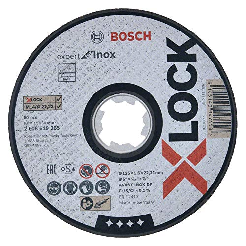 Bosch Professional 2608619265 Straight Cutting Disc Expert (for INOX, X-Lock, Diameter 125 mm, Bore Diameter 22.23 mm, Thickness 1.6 mm)