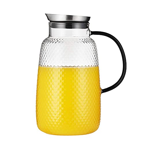 Purefold 80 ounces “Pineapple Series” Glass Pitcher with Stainless Steel Lid, Hot and Cold Water Carafe, Fruit Tea Coffee Maker, Ice Tea Pitcher, Juice Jar