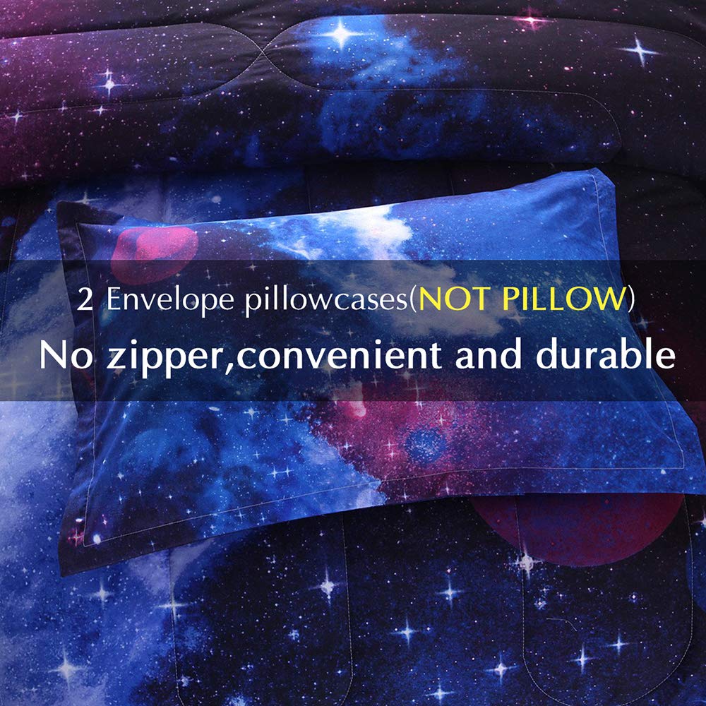 Birsppy PomCo Galaxy Comforter Full (79x90 Inch), 3Pcs(1 Galaxy Comforter & 2 Pillowcases) 3D Space Outer Sky Microfiber Bedding Set, Universe Cloud Galaxy Comforter Set for Boy Girl Teen Kid Adult