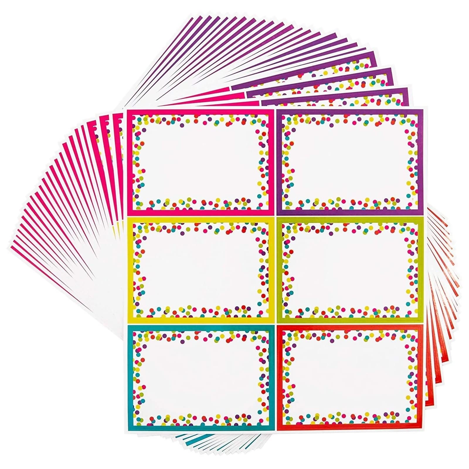 Bright Creations 144 Pieces Decorative Colorful Name Tags for Classroom – Blank Stickers to Write on for Student Desks, Bin Labels, Teacher Supplies, 6 Designs (3.5 x 2.5 Inches)