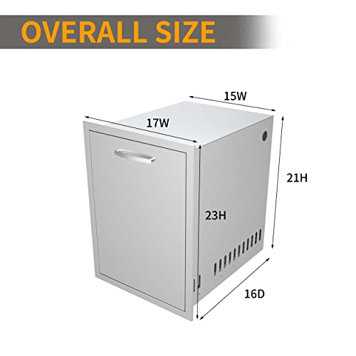 KODOM Built-in Single Trash Drawer 17" W x 23" H x 16" D Pull-Out Tray Outdoor Kitchen Stainless Steel Trash Drawer with Handle Storage Trash Bins or Propane Tank for BBQ Island Grill Station