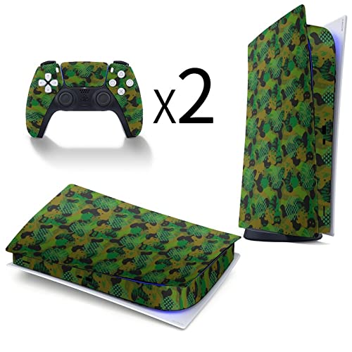 Camouflage Spots and Leaves Full Protective Skin Cover Design Wrap Decal Sticker Compatible with PS5 Digital Edition Console and Controller