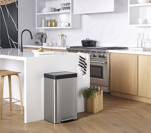 Kohler 13 Gallon Hands-Free Kitchen Step, Trash Can with Foot Pedal, Quiet-Close Lid, Stainless Steel