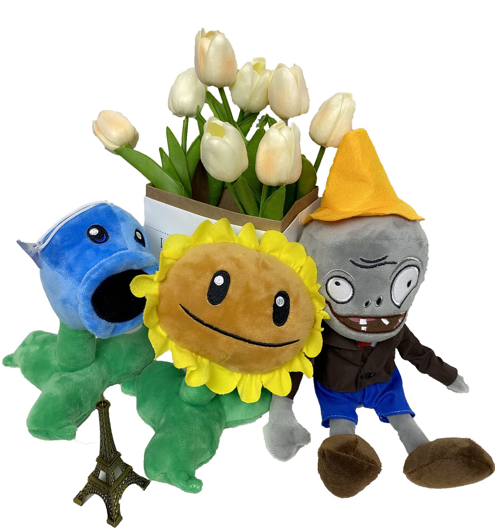 JHESAO 3 PCS Plants and Zombies Plush Conehead Zombies Plants Sets Toy Peashooter, 1 2 Stuffed Soft Conehead Zombie Doll, Sunflower PVZ Plush Figure Doll New
