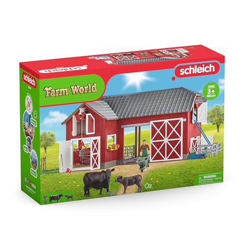 Schleich Red Barn Playset with Cows, Farmer, Tractor, and Farm Life Accessories - 27-Piece Set for Kids Ages 3+